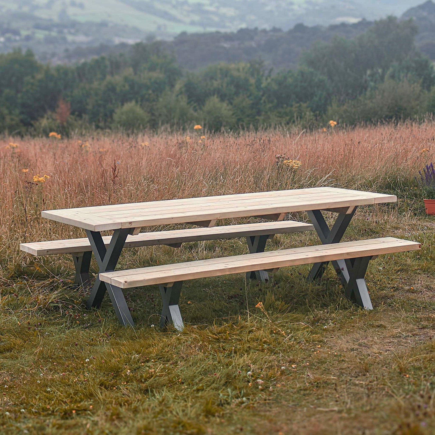 Rustic Garden Table with Steel X Legs | Free UK Delivery | Easy ...