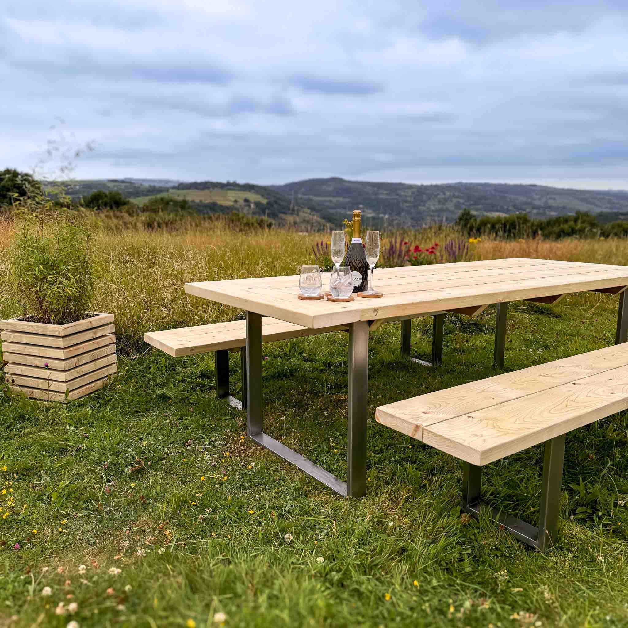 Rustic Wooden Garden Table with Steel Box Legs | Free UK Delivery ...