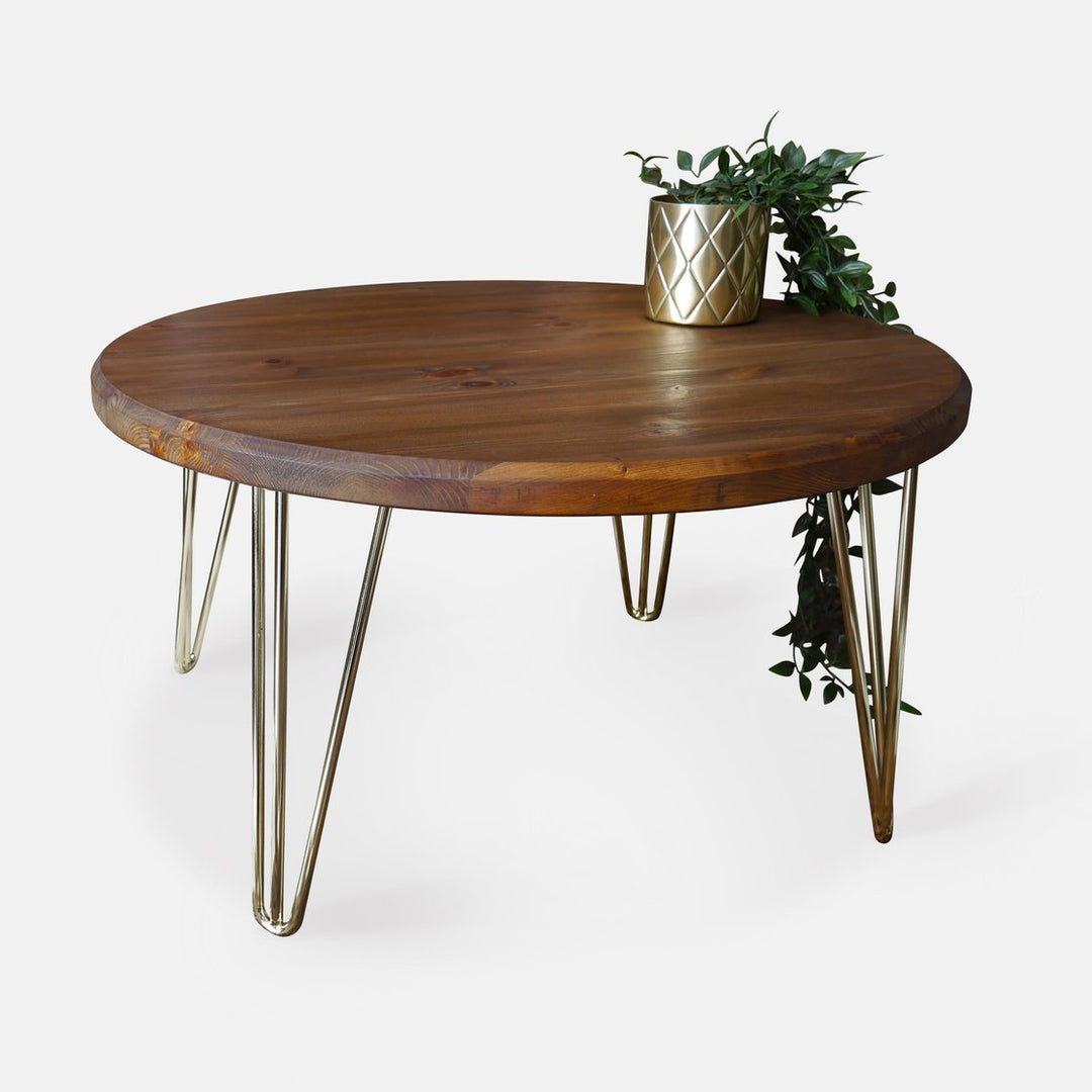 Wood Round Coffee Table with Hairpin Legs Timber Foundry